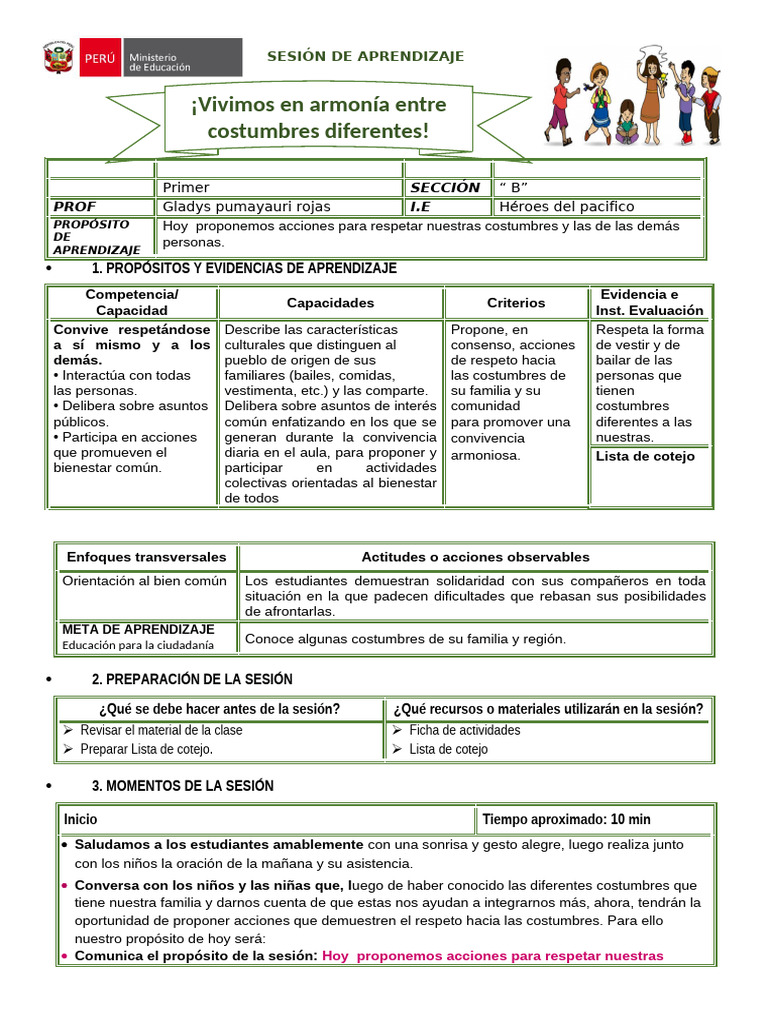 Sesión Vivamos en armonía entre costumbres diferentes | PDF ... Sesión Vivamos en armonía entre costumbres diferentes | PDF ...