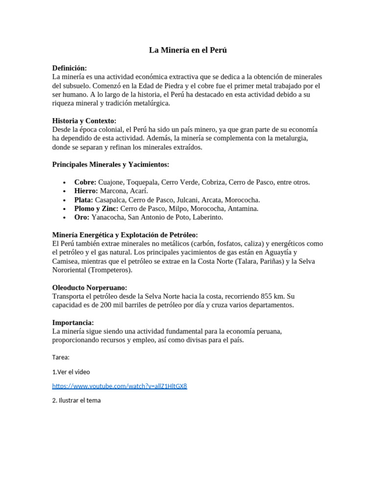 La Minería en El Perú - Docx Clase 4to Sec | PDF | Viajes y turismo | Ciencia y matemáticas