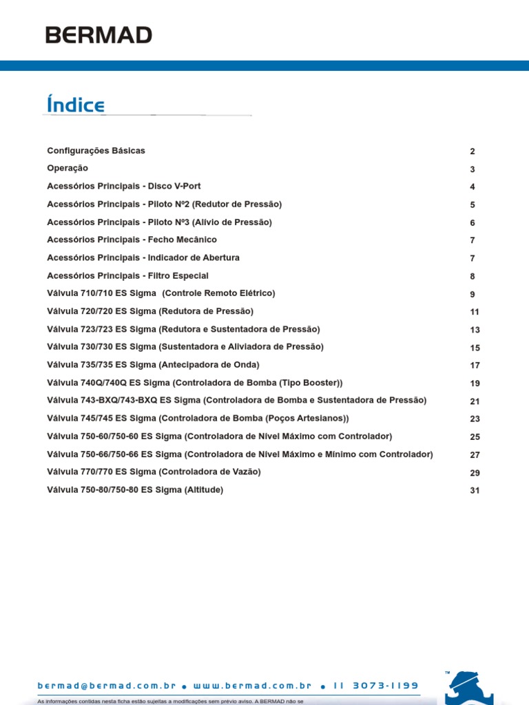 Bermad Valvula Serie 700 - Manual - Inst | PDF | Pressão | Parafuso