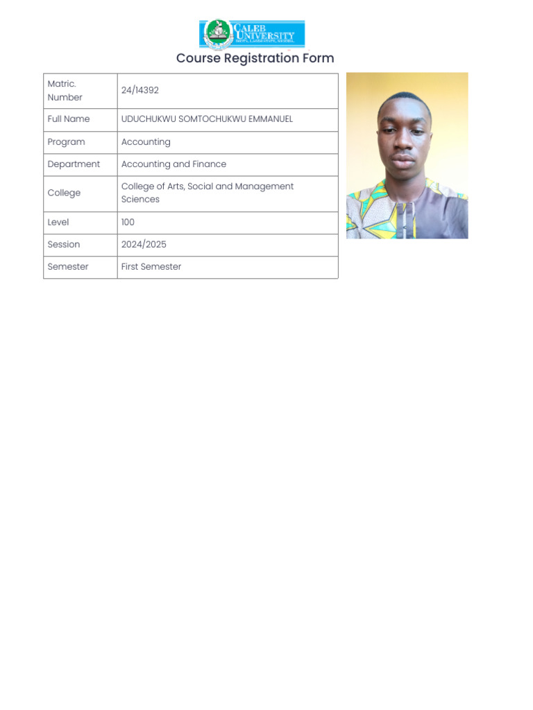 Course Form - Caleb University | PDF