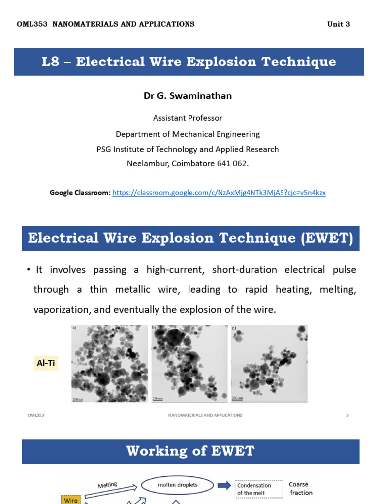 L8 - Electrical Wire Explosion Technique | PDF | Nanomaterials | Nanoparticle
