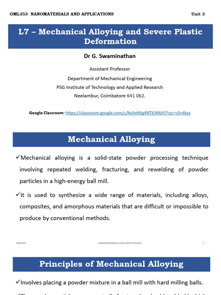 Mechanical Alloying & Severe Plastic Deformation | PDF | Mechanical ...