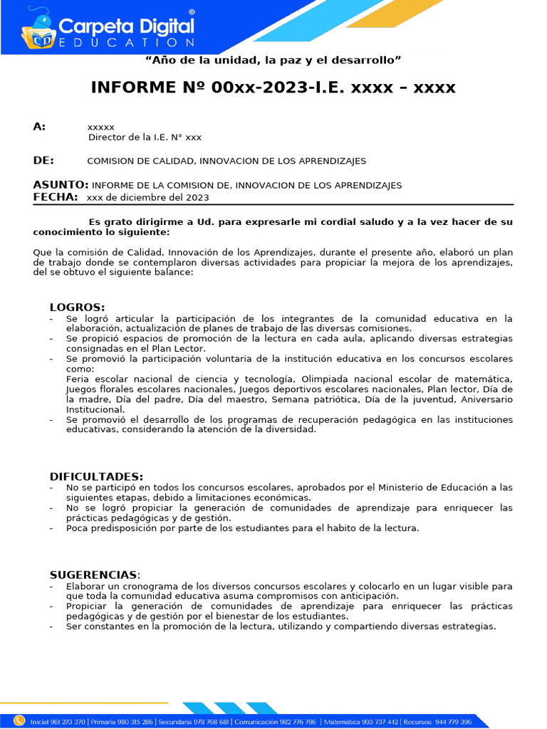 Informe de Calidad, Innovación de Los Aprendizajes | PDF | Modificación de comportamiento ...