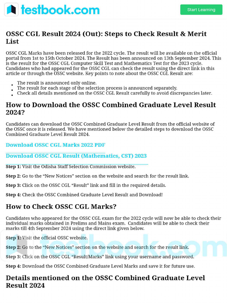 OSSC CGL Result 2024 (Out) - Steps To Check Result & Merit List | PDF
