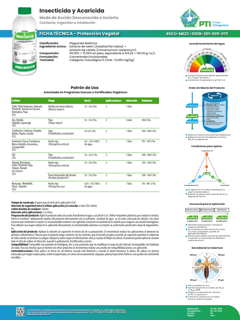 Progranic-NeemAcar-FichaTecnica | PDF | Agua