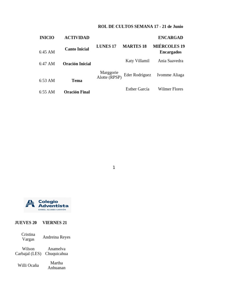 Horario Cultos 2 | PDF