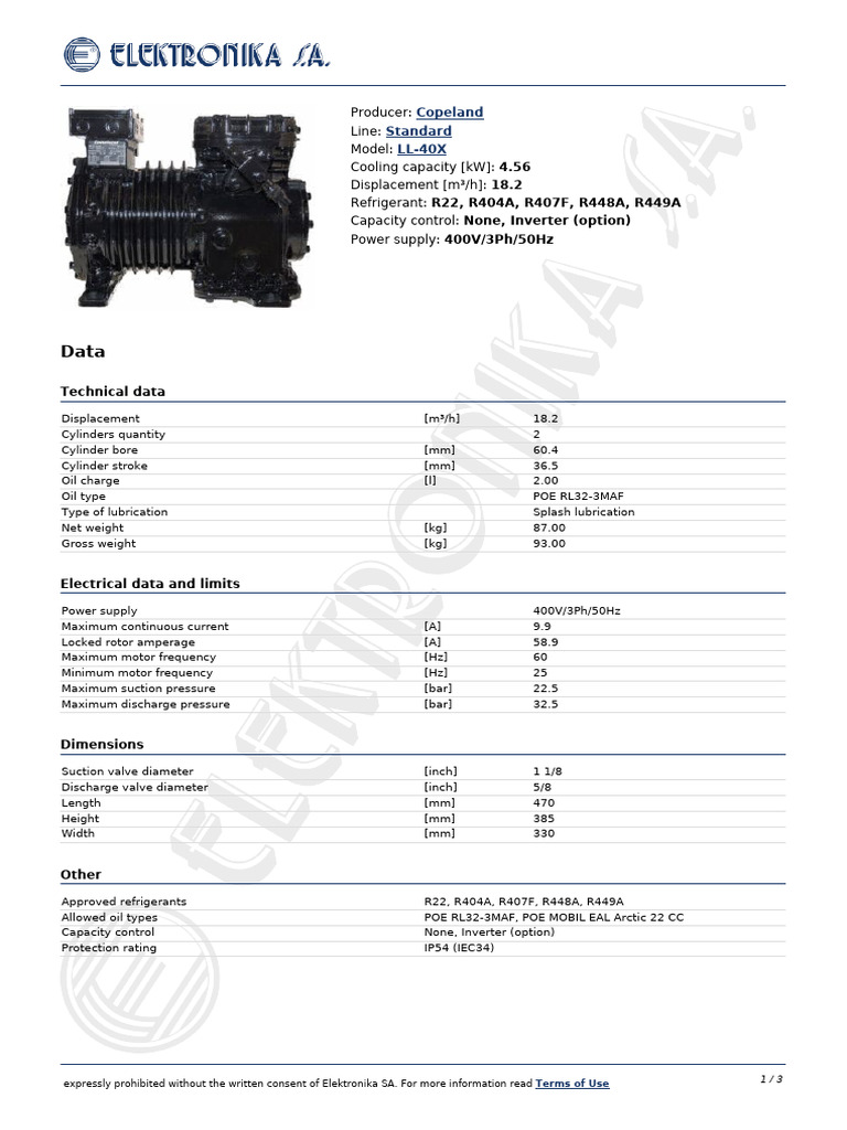 LL-40X Reciprocating Compressor Specs | PDF | Energy Technology ...
