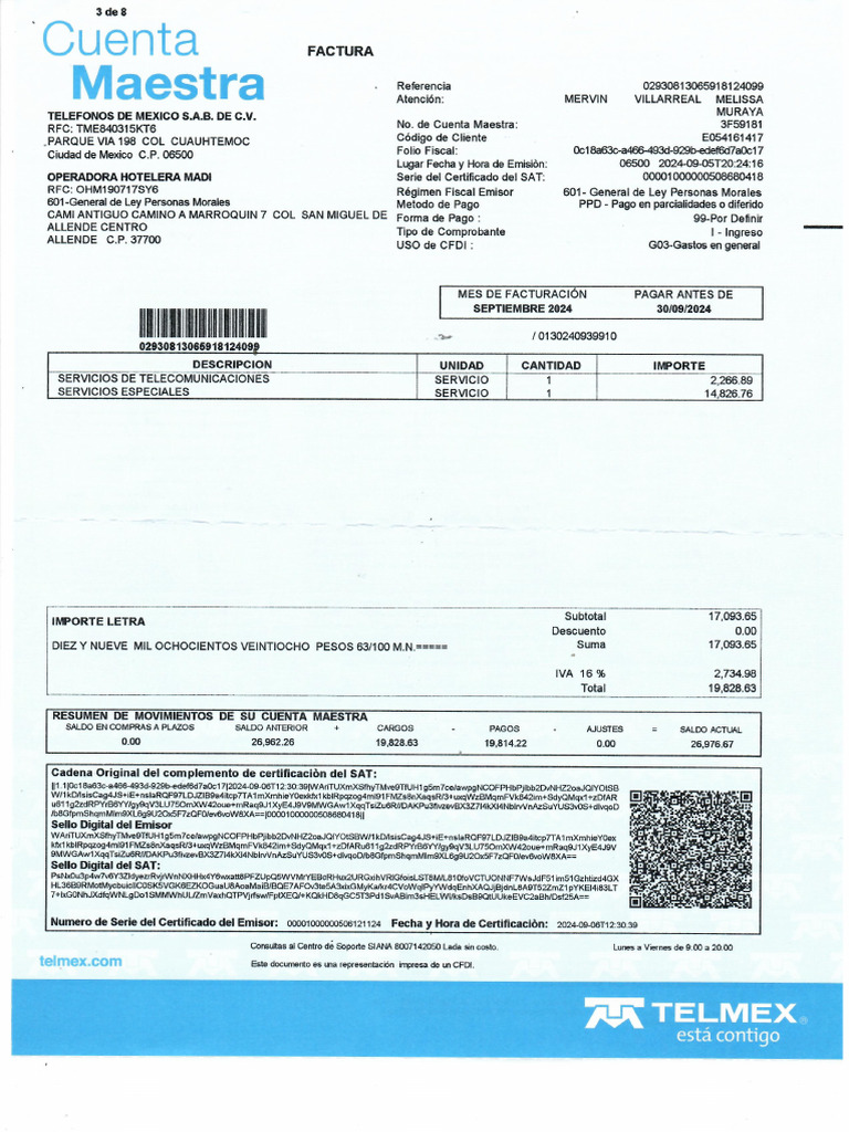 Comprobante Telmex | PDF