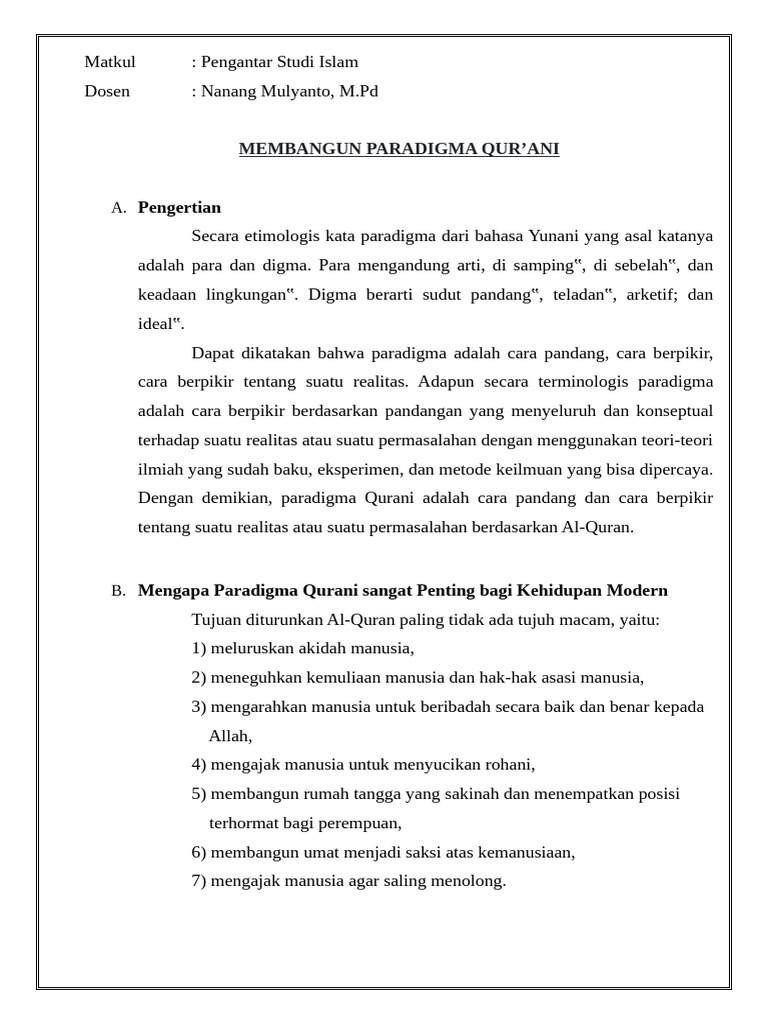 Paradigma Qurani dalam Kehidupan Modern | PDF