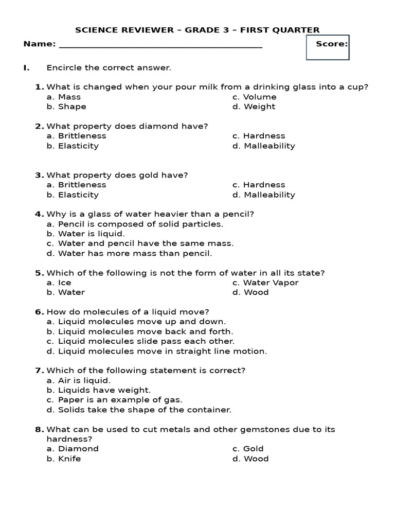 Grade 3 Science Reviewer Set D | PDF | Water | Evaporation