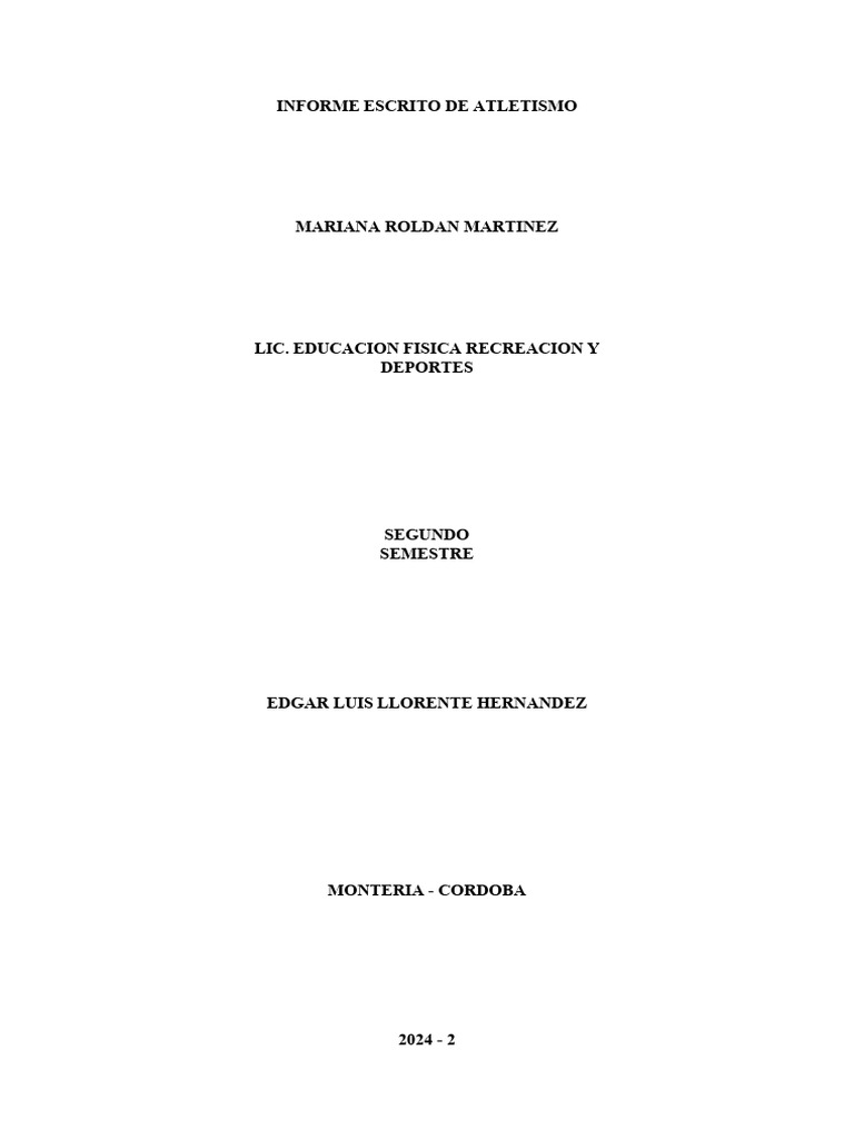 Segundo Informe Mariana Roldan | PDF | Deporte del atletismo | Deportes ...