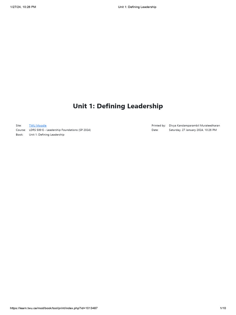 Unit 1 - Defining Leadership | PDF | Leadership | Theory