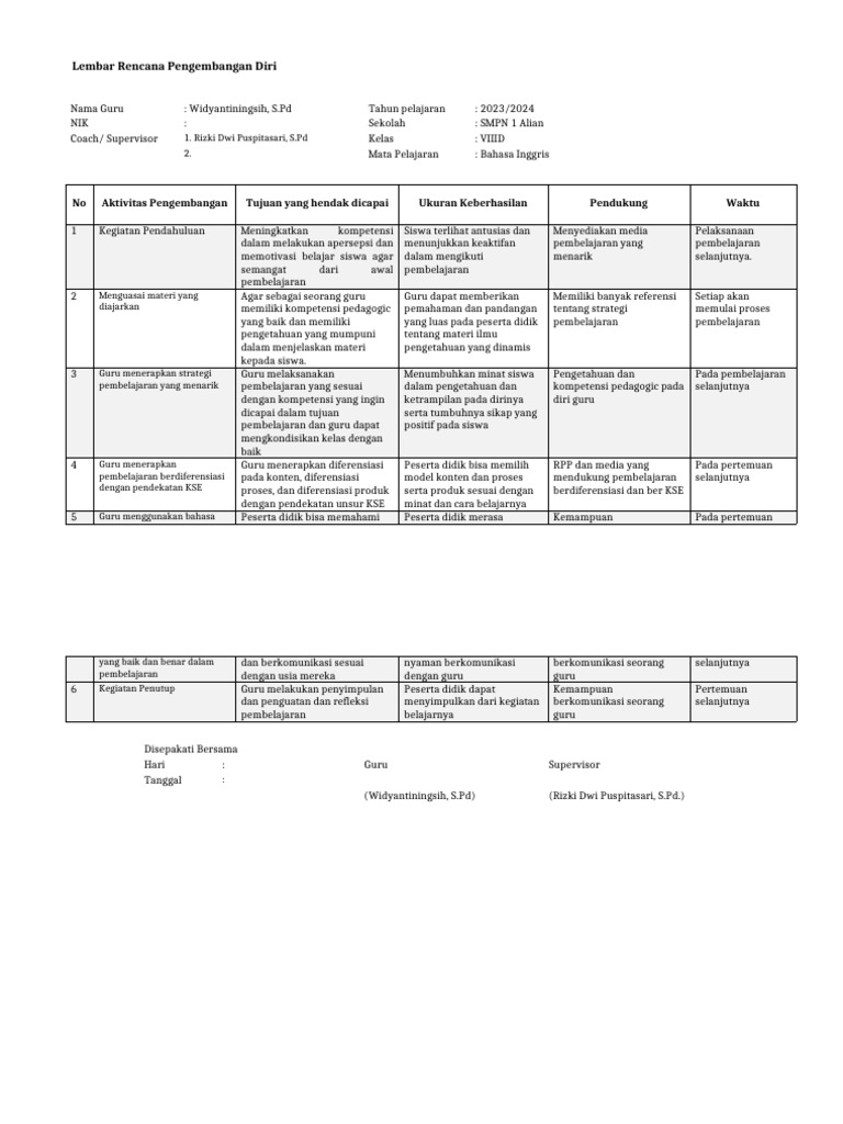 4 - Lembar Rencana Pengembangan Diri | PDF