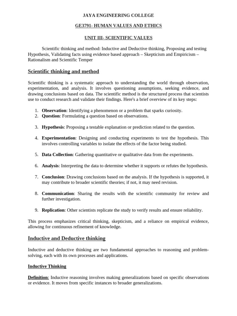 GE3791 - Human Values and Ethics - III Unit | PDF | Rationalism ...