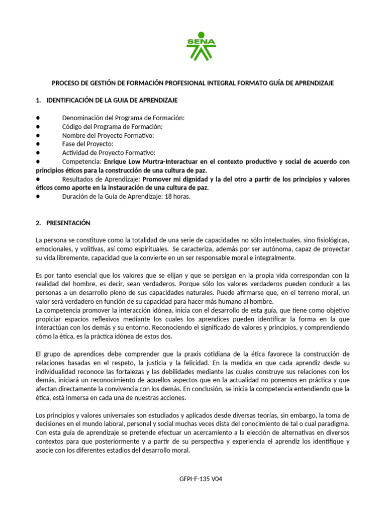 Guía de Aprendizaje: Ética y Valores en Formación | PDF | Ética profesional | Moralidad