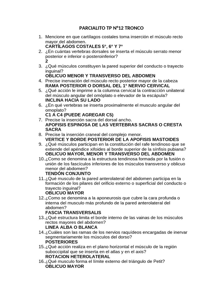 Parcialito TP N°12 | PDF | Abdomen | La columna vertebral