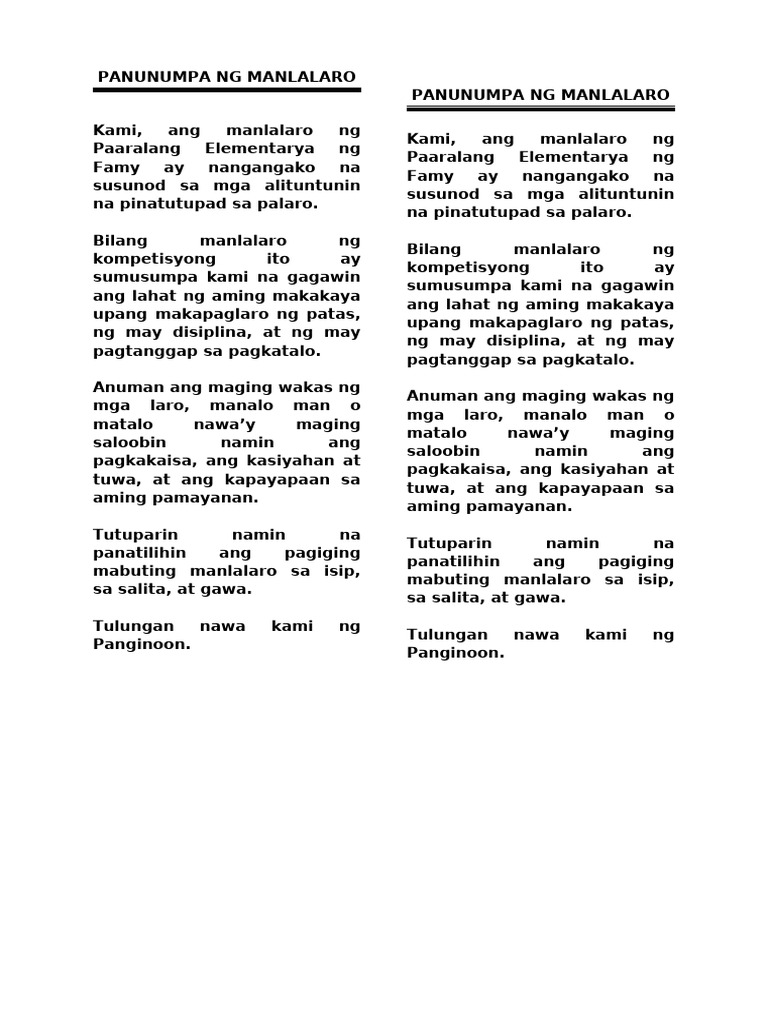Panunumpa NG Manlalaro | PDF