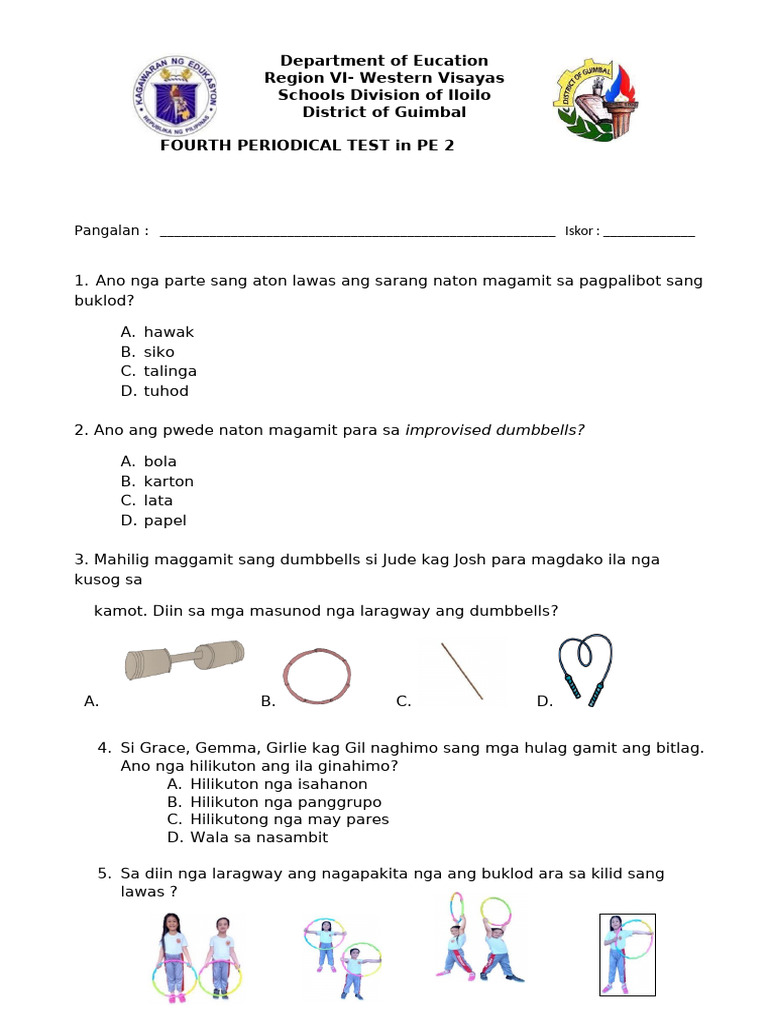 Fourth Periodical Test in Pe 2 | PDF