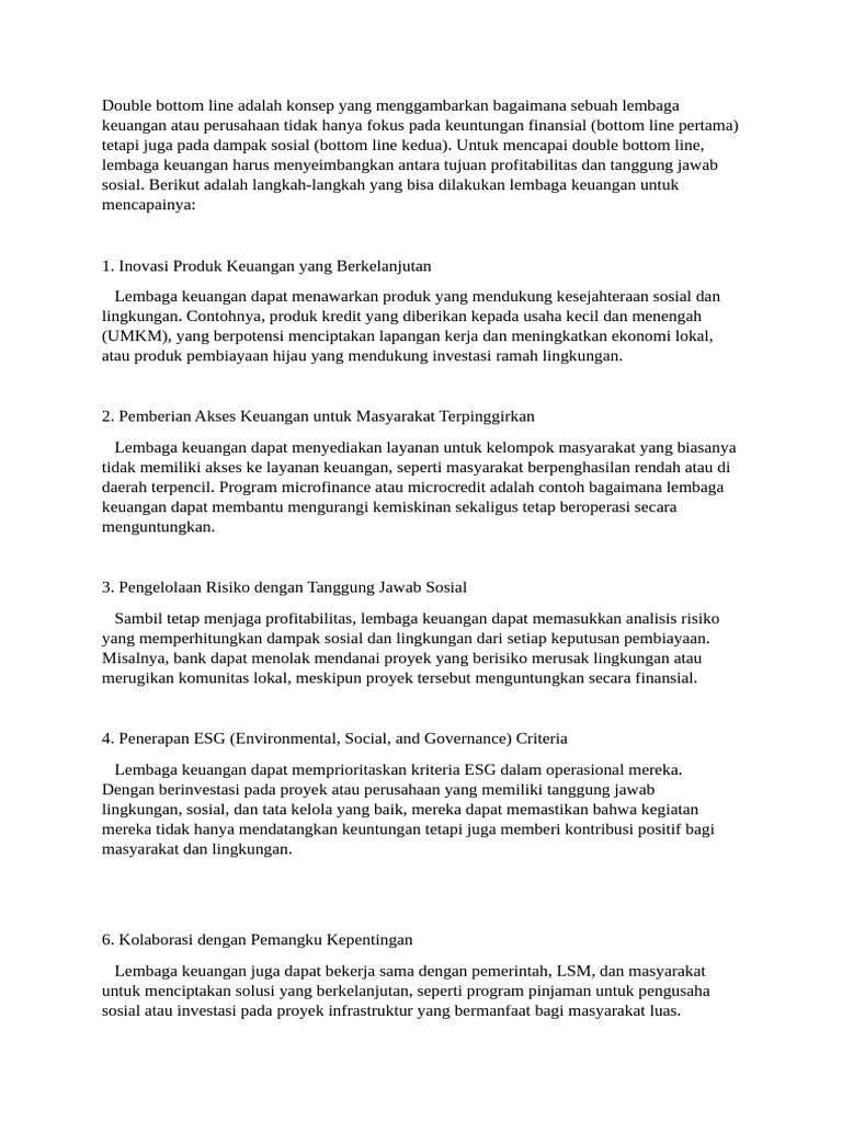 Strategi Double Bottom Line | PDF | Bisnis | Pengelolaan Keuangan & Uang