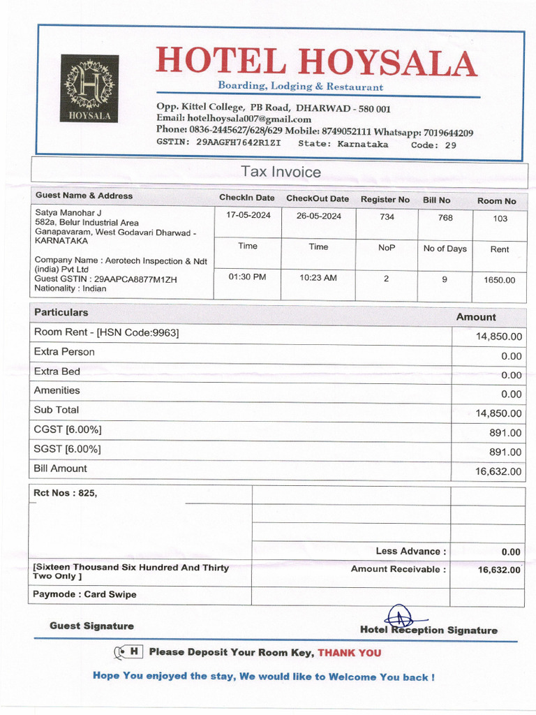 Bill-Hotel Stay | PDF