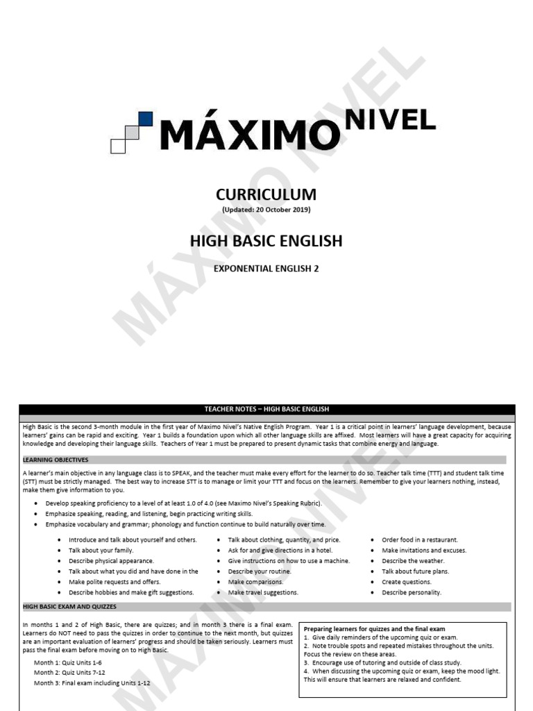 High Basic Month 2 Curriculum - Exponential English 2 | PDF | Pronoun ...