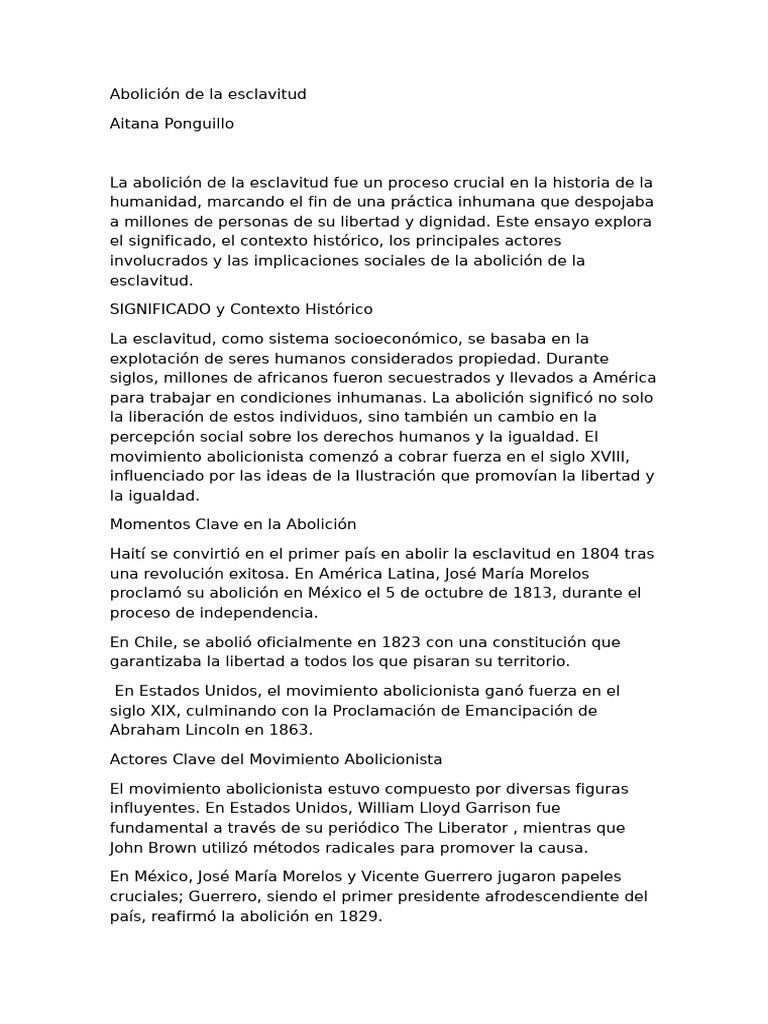 Historia de la Abolición de la Esclavitud | PDF | Abolicionismo ...