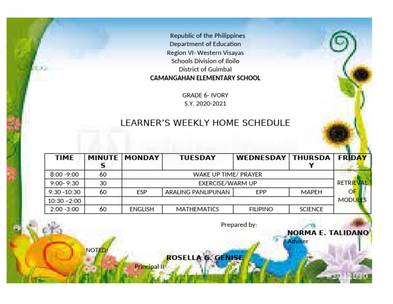 Learners Weekly Home Schedule | PDF