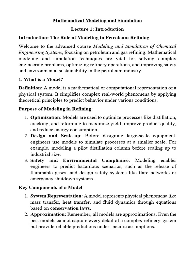 Mathematical Modeling and Simulation MSC Lec.1 Introdution | PDF | Oil Refinery | Distillation