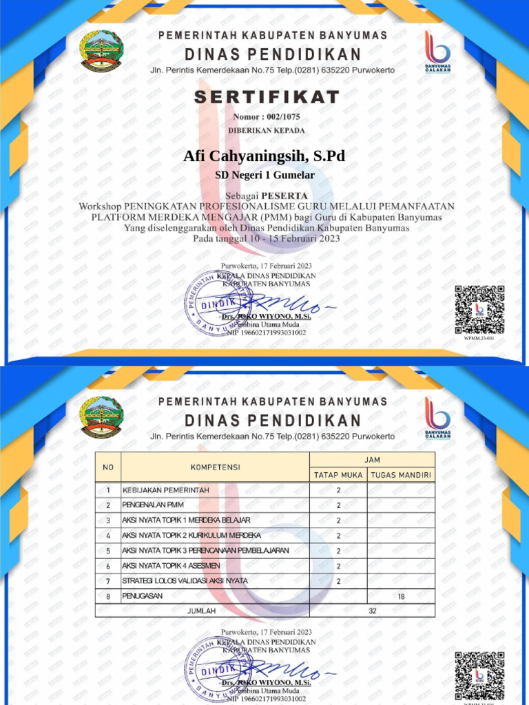 Sertifikat PMM23 - Afi Cahyaningsih, S.Pd | PDF