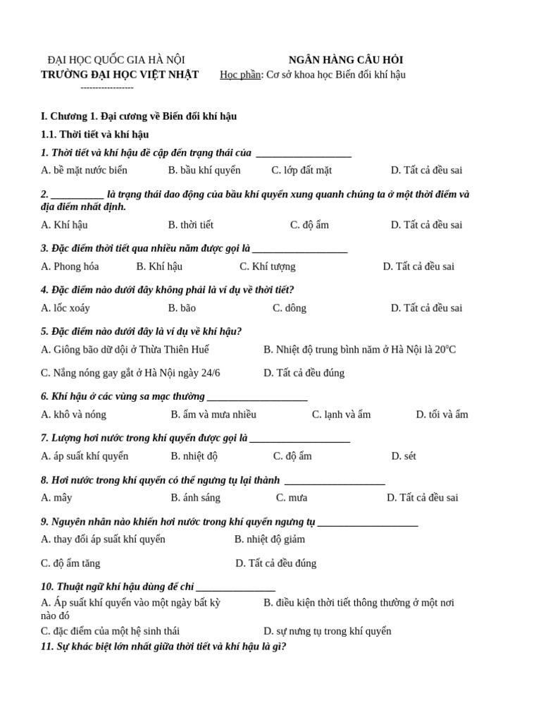 Ngan Hang Cau Hoi 2024 | PDF