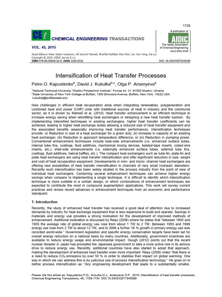 Intensification of Heat Transfer Process | PDF | Heat Transfer | Heat Exchanger