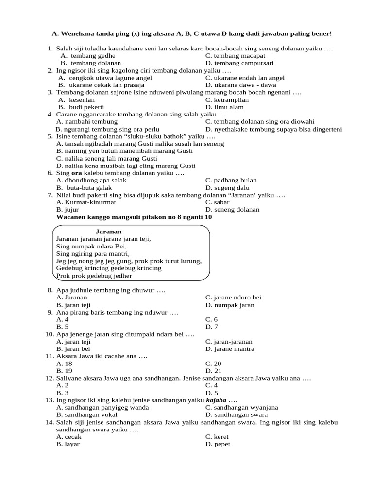 Asat Bahasa Jawa KLS 4 | PDF