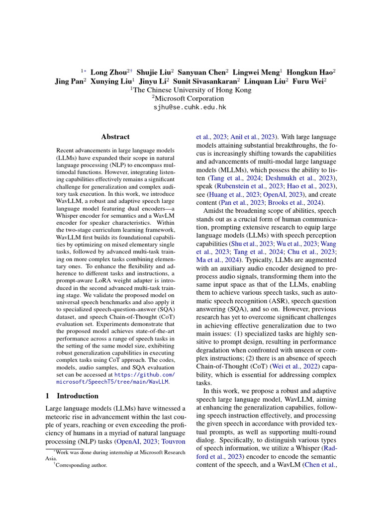 Wavllm: Towards Robust and Adaptive Speech Large Language Model | PDF | Speech Recognition ...