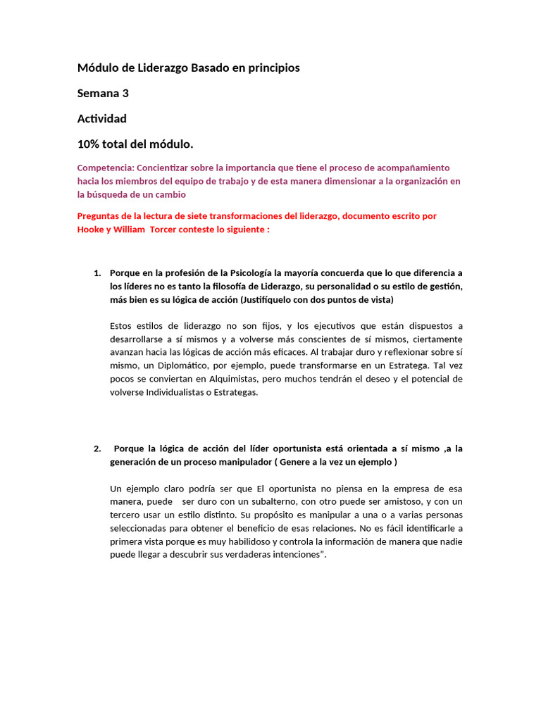 Preguntas de lectura los 7 transformaciones del Liderazgo | PDF ...