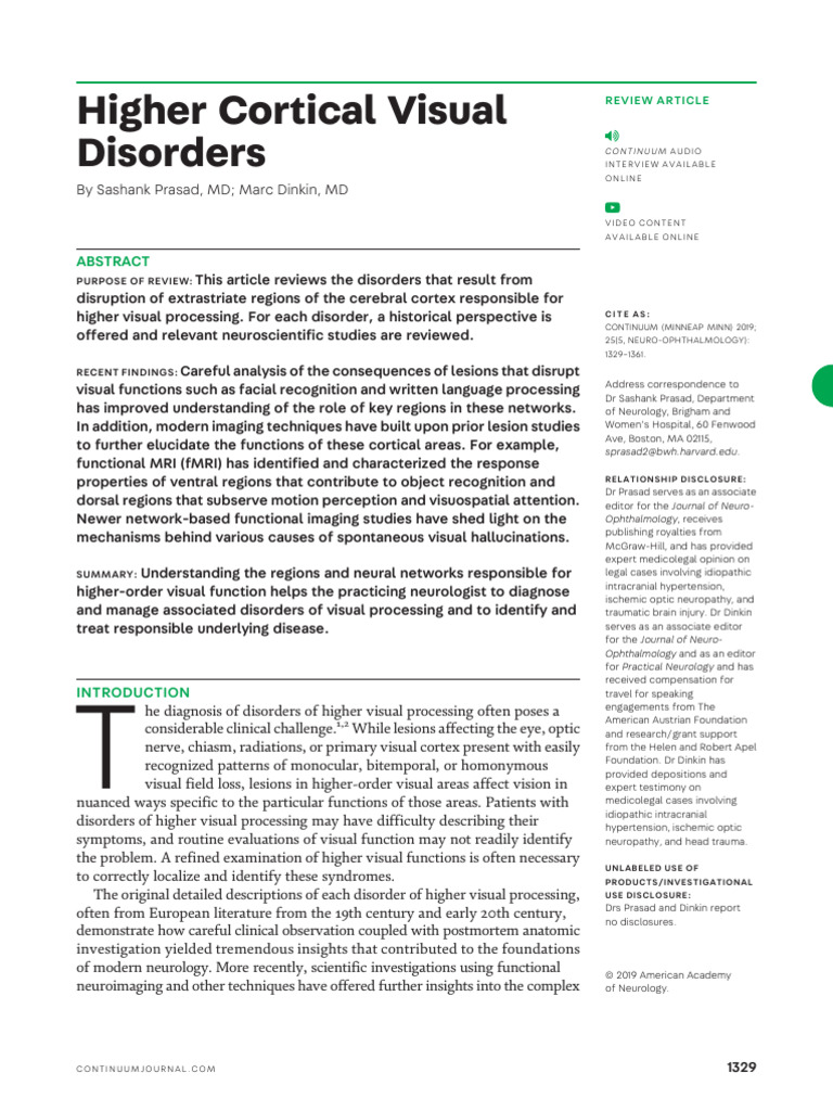 Higher Cortical Visual Disorders.10 | PDF | Visual Cortex | Neuroscience