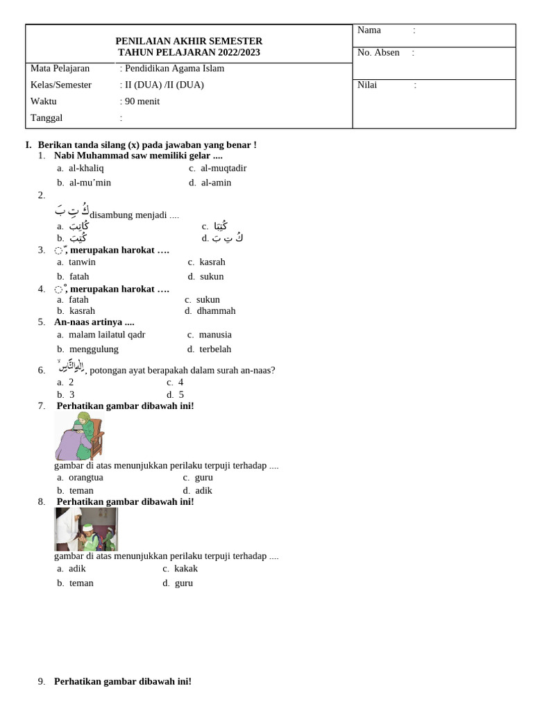 Soal PAS PAI Kelas 2 | PDF