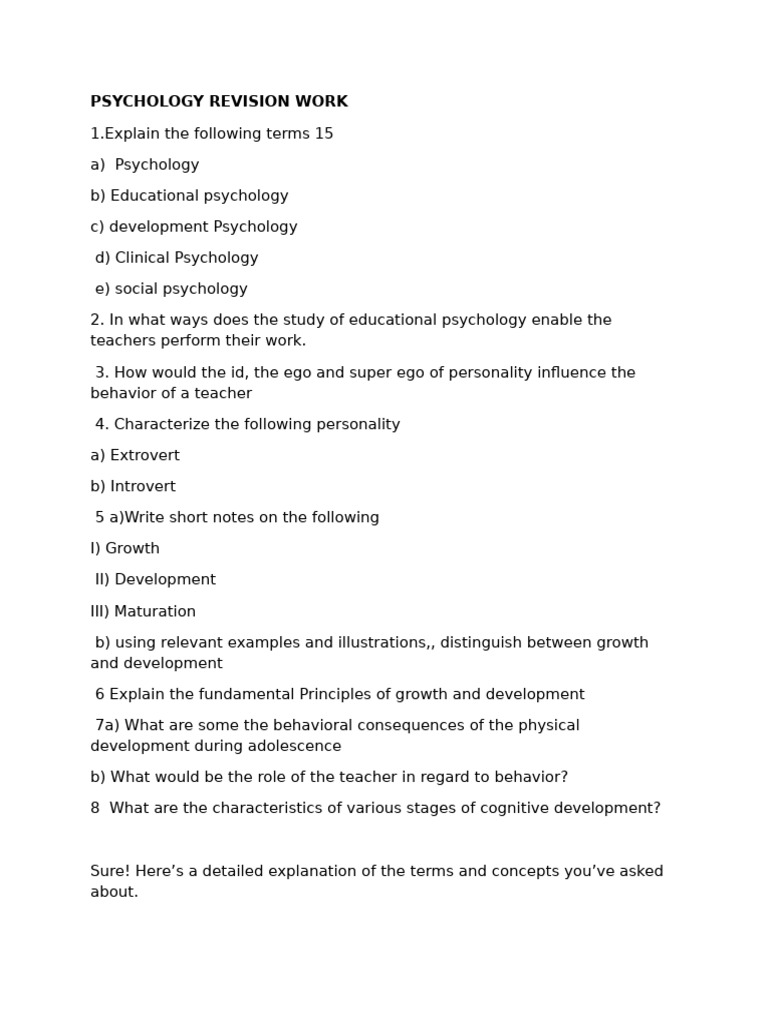 Psychology Revision Work | PDF | Psychology | Educational Psychology