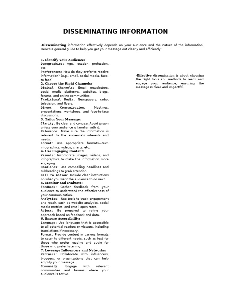 Disseminating Information Pdf