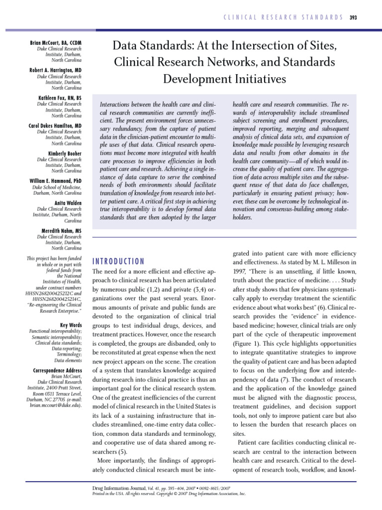 Brian Mccourt_Data Standards | PDF | Interoperability | Clinical Trial