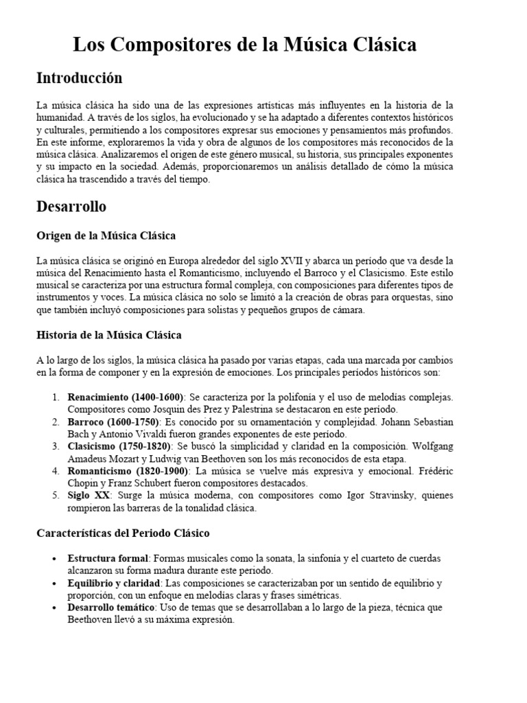 Compositores del Clasicismo Musical | PDF | Periodo Clásico (Música ...