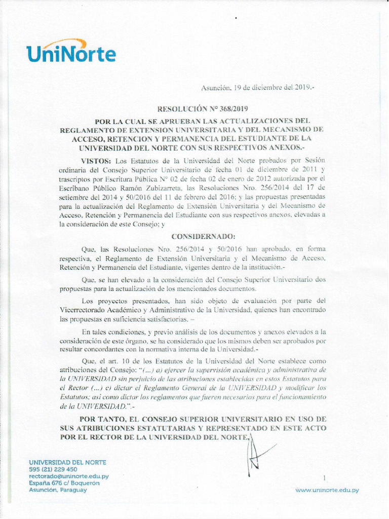 Res 368 19 y Reglamento de Extension | PDF