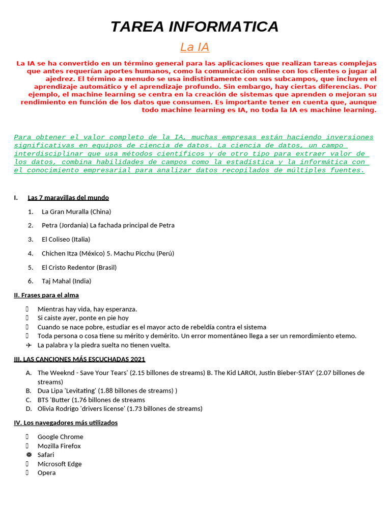 TAREA INFORMATICA word | PDF | Inteligencia artificial | Inteligencia (IA) y semántica