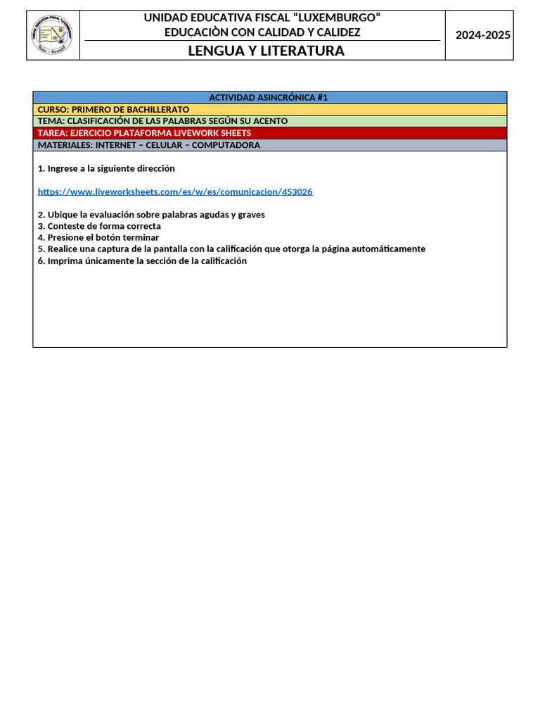 TAREA Lengua Primero | PDF