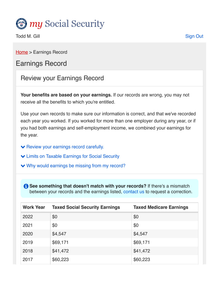 Earnings Record - Social Security 2 | PDF | Social Security (United ...