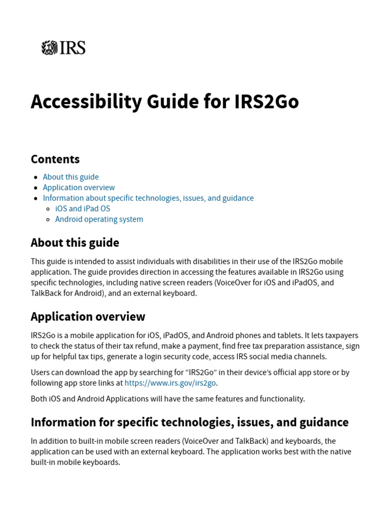 Accessibility Guide For IRS2Go - Internal Revenue Service | PDF | Ios ...
