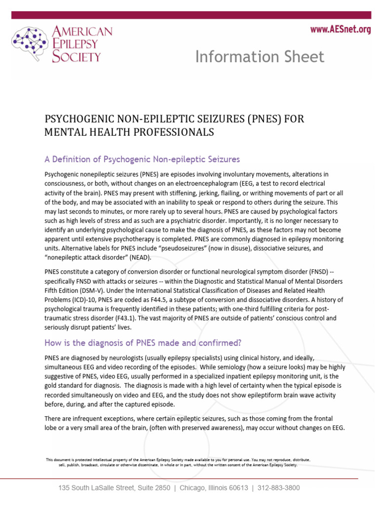 PNES Guide for Mental Health Professionals | PDF | Mental Disorder ...