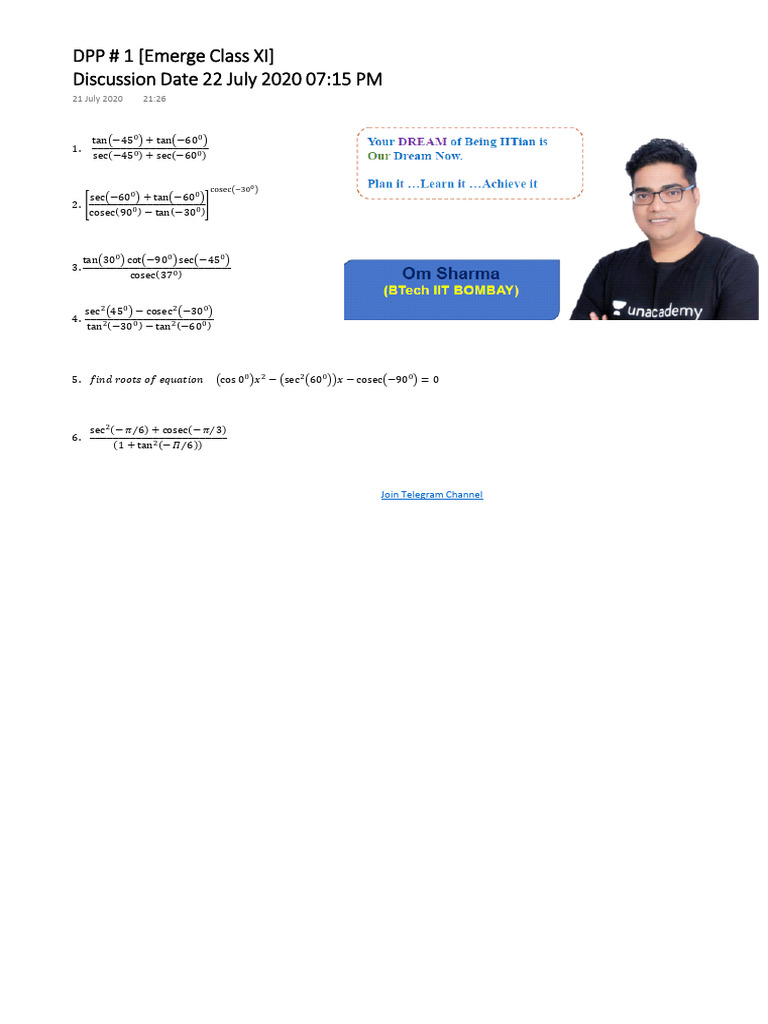 Class 11th DPP 1(Trigonometry) by Om Sir | PDF