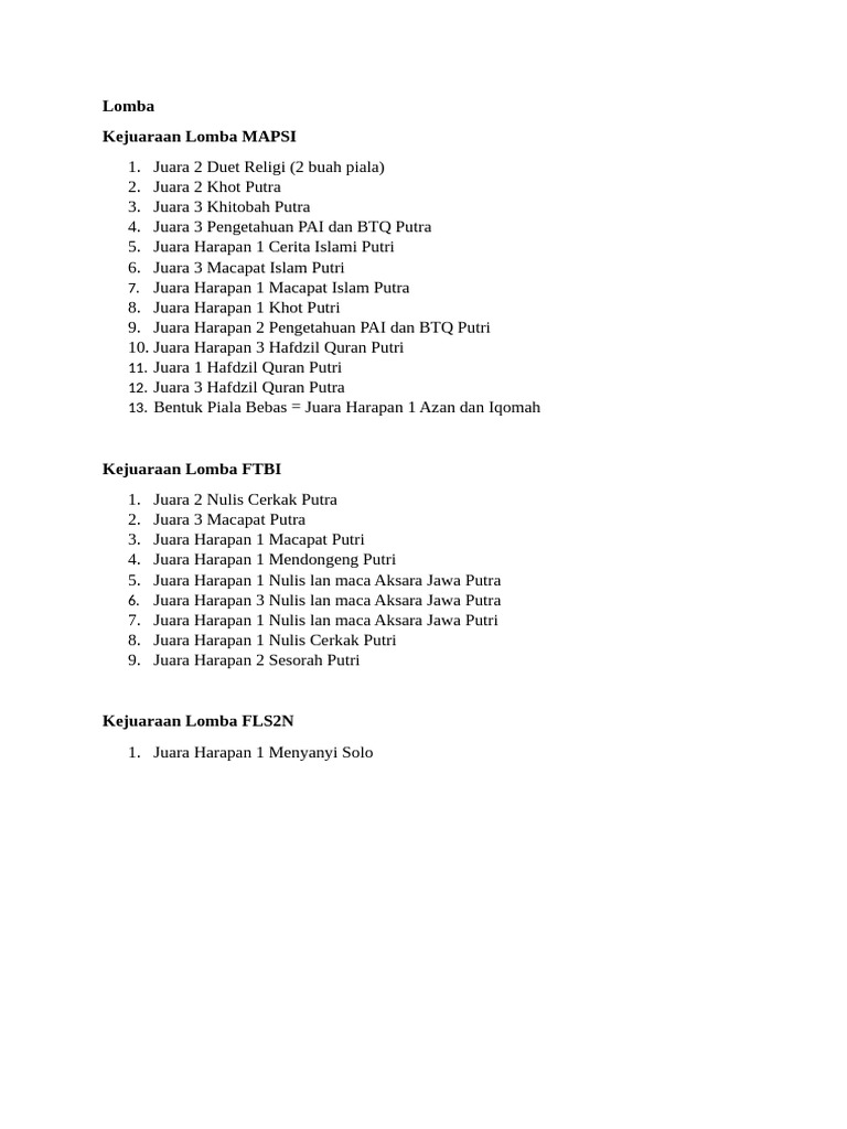Kejuaraan Lomba MAPSI Dan FTBI | PDF