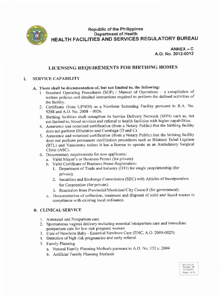 15 DOH LTO for Birthing Homes | PDF