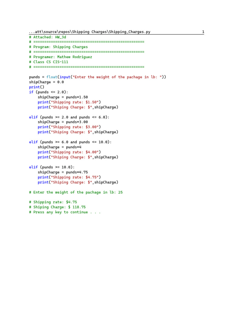 Float: "Enter The Weight of The Pachage in LB: " | PDF